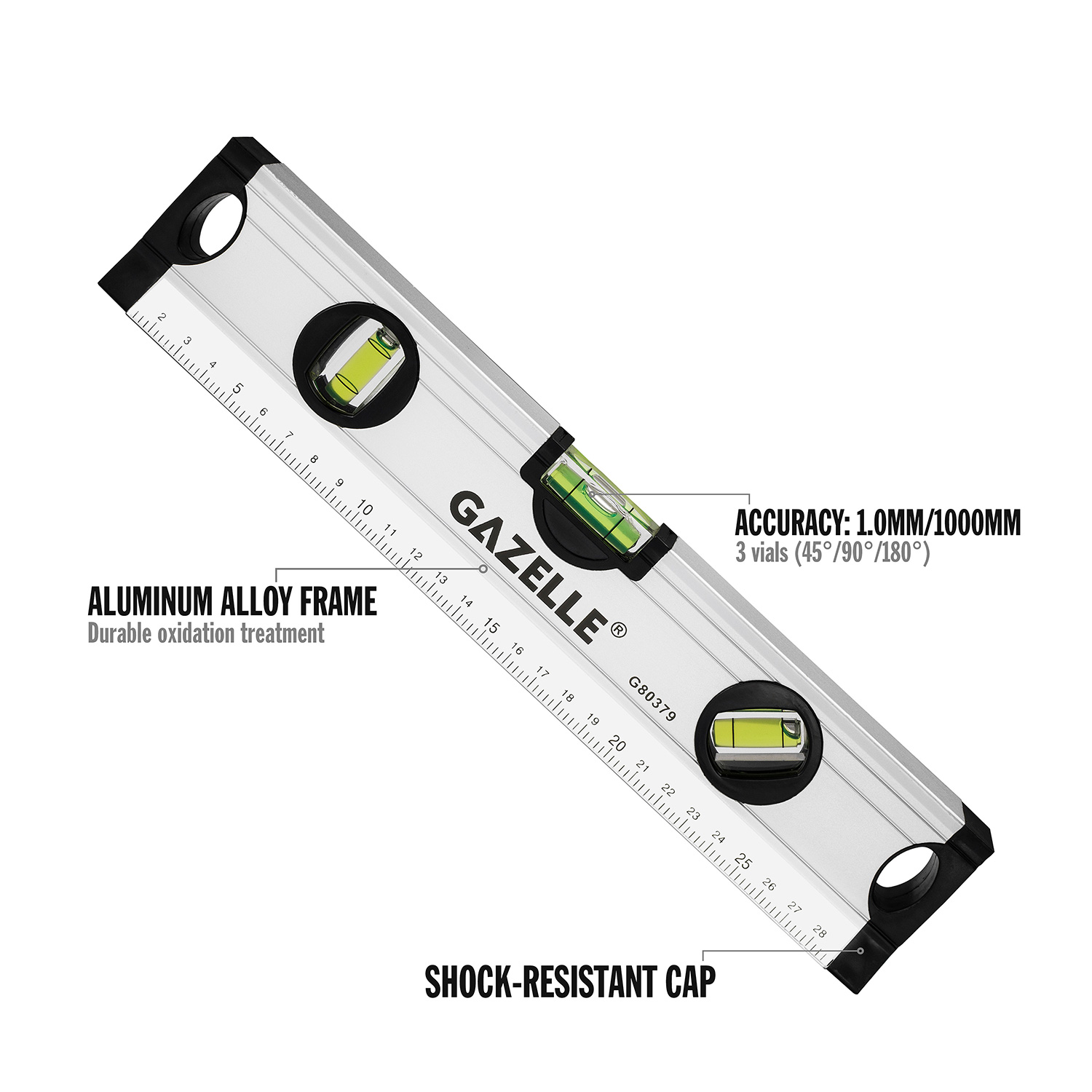Gazelle 12 In. Aluminium Box Level (30cm), Easy-to-Read Scale, for ...